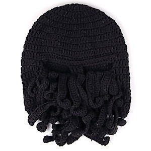 Kafeimali Men's Head Barbarian Vagabond Beanie Original Foldaway Beard Octopus Pirate Hats Bearded Caps (Black)
