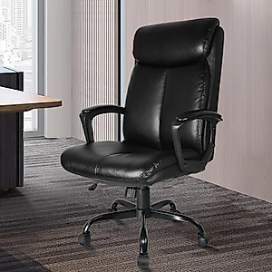 HForesty Executive Office Chair, High Back Computer Desk Chair, PU Leather Adjustable Height Task Chair with Tension Controller Device, 300LBS Weight Capacity, Black