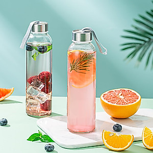 wookgreat Glass Water Bottles, 12 pcs 18 oz Glass Bottles, Reusable Sports Water Bottle with Stainless Steel Lids and Carrying Straps, BPA Free, Leak-proof Water Bottles for Travel, Gym, Office