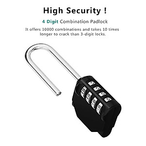ZHEGE Long Shackle Padlock, 4 Digit Combination Lock, Resettable Weatherproof Combo Lock for School, Gym Employee Locker, Outdoor, Fence (Black)
