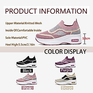 Gladtbser Women's Breathe Mesh Walking Sneakers Fashion Resistant Tennis Shoes Slip On Sock Sneakers Breathable Upper Comfort Platform Loafers (Pink,7)