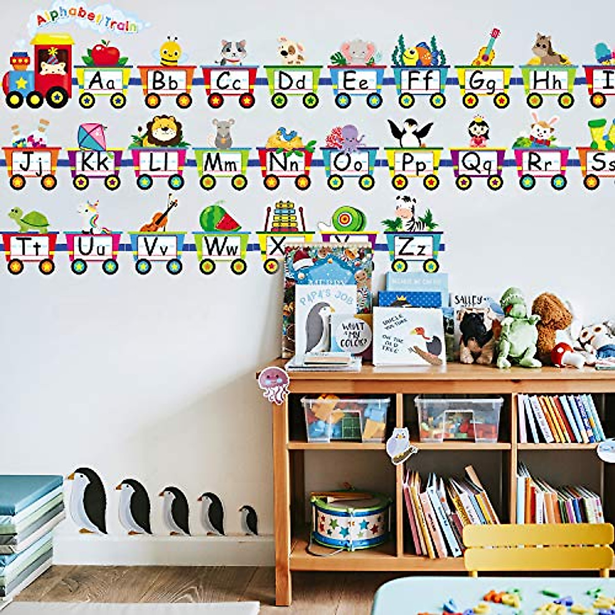 Alphabet Train Bulletin Board Set Animals Alphabet Cards Alphabet Line for Classroom Wall Letters Banner Decor Early Learning Bedroom Nursery Playroom Decorations Children Kids Teens
