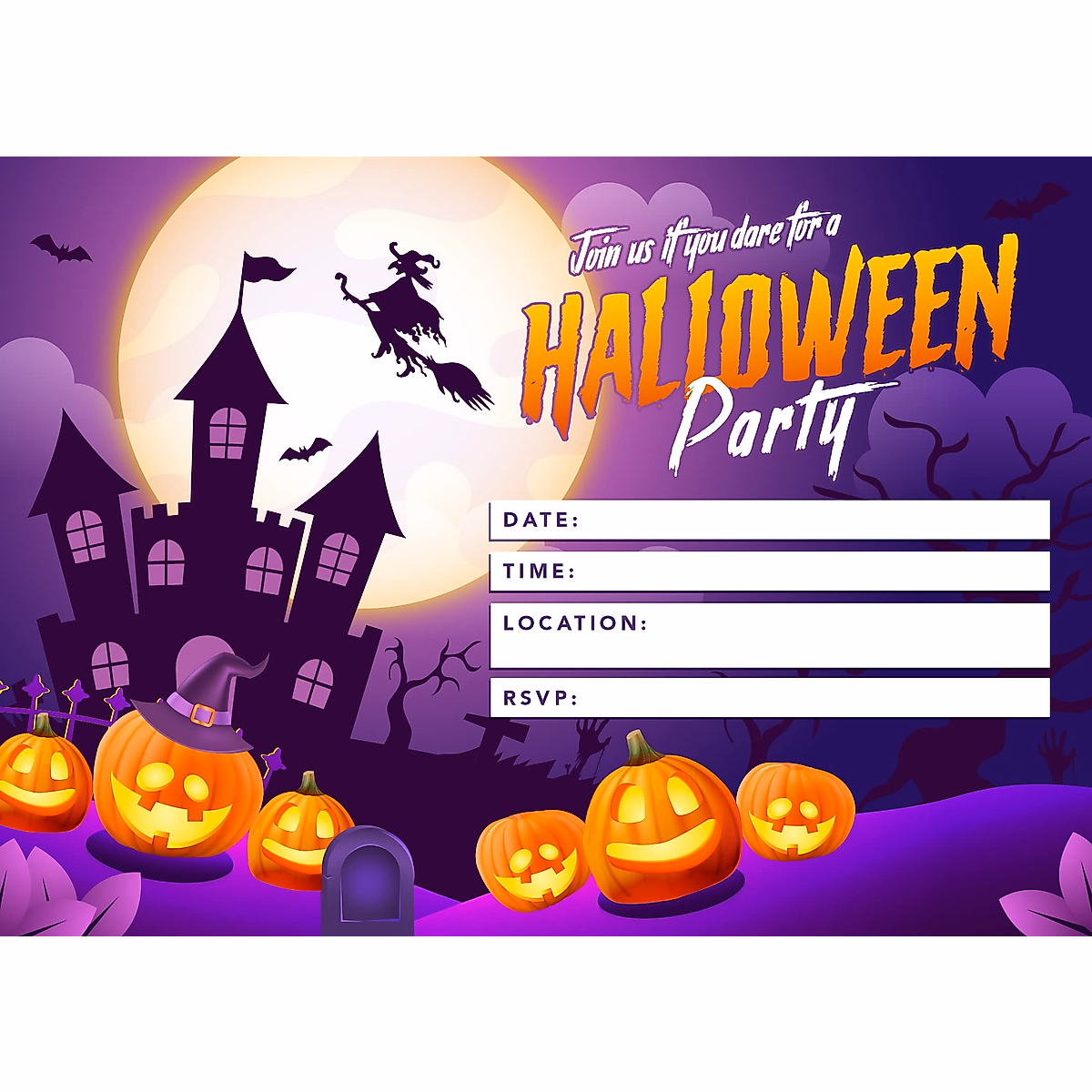 Halloween Party Invitations with Self Seal Envelopes | 15 Halloween Party Invitations and 15 Envelopes | 5 inches x 7 inches Halloween Birthday Party Invitations with A7 White Envelopes | Haunted House Pumpkin Spooky Party Invitations for Kids and Adults