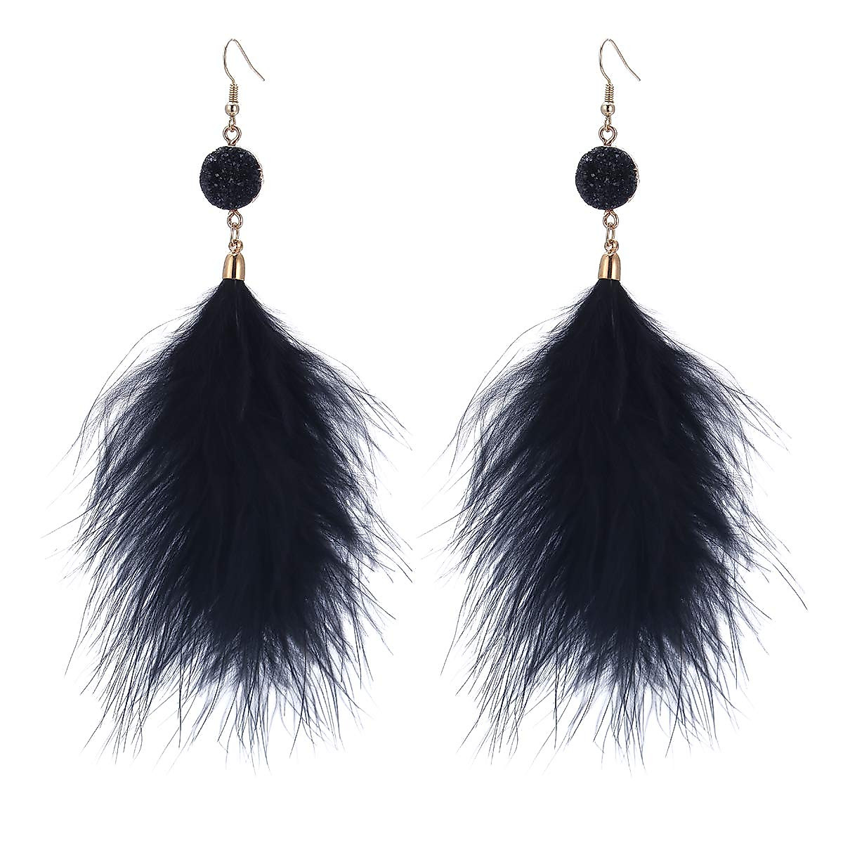 Winssigma Feather Earrings for Women Long Dangle Earrings Bohemian Feather Tassel Earrings(Black)