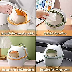 Benshukam Mini Ninja Desktop Flip Cute Small Trash Can with Lid for Bathrooms, Kitchens, Offices, Waste Basket for Dressing Table(Green)