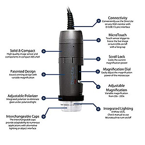 Dino-Lite VGA Digital Microscope AM5216ZT- 720p, 20x - 220x Optical Magnification, Polarized Light