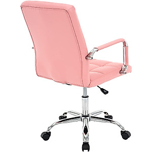 MFD LIVING High Back Desk Chair, Modern PU Leather Home Office Task Chair with Arms, Adjustable Swivel Computer Executive Chair with Wheels (Pink)