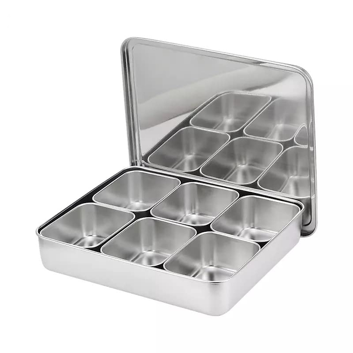 Xarra - Japanese Mini Container, Stainless Steel Yakumi Mise En Place Box, Multi Compartment Set For Food, Herbs, Seasoning and Spices (6 Compartment)
