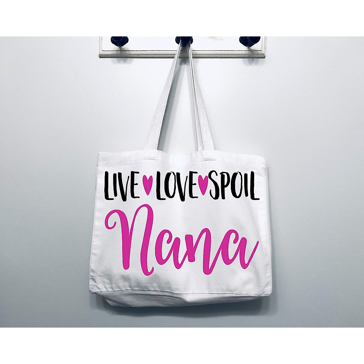 COCOVICI Nana Tote Bag | Grandma Gifts | Nana Gifts | Nana Christmas Gift | Christmas Gift from Grandkids (Live Love Spoil Pink/Black Font)