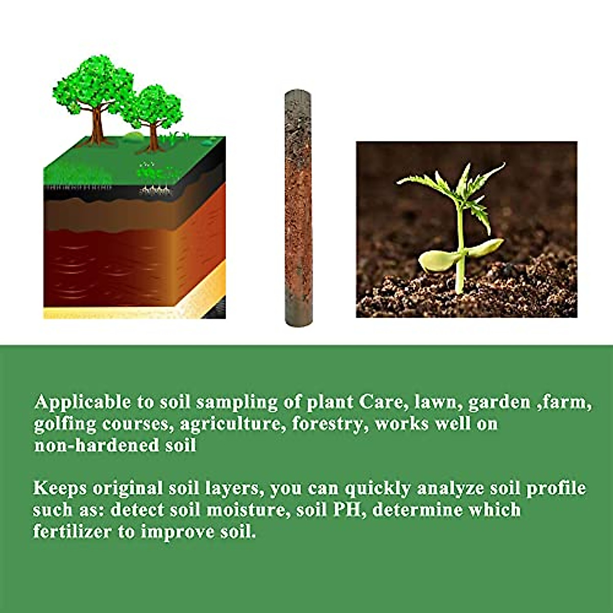 Soil Sample Probe 12 Inch with T Handle, Soil Sampler Tool, Soil Test Kit, Soil Probe for Soil Sampling Plant Care Lawn Garden Farm