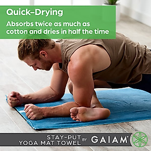 Gaiam Stay Put Yoga Towel Mat (Fits Over Standard Size - 68"L x 24"W), Lake