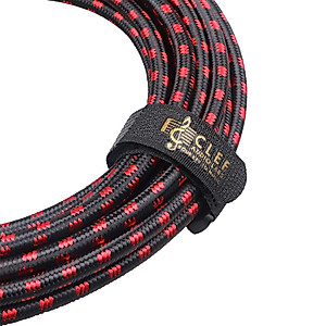 Clef Audio Labs Guitar Patch Cable, 6 inch - 1/4 inch TS Right Angled Guitar Pedal Effects Instrument Cord, 22AWG, Chrome Zinc Alloy Shell, Red Braided Jacket - 6-Pack