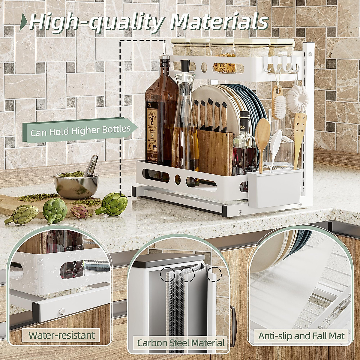 NETEL Under Sink Organizers and Storage, Pull Out Organizer 2 Tier Slide Out Sink Shelf Cabinet Storage Shelves, Under Sink Storage for Kitchen Bathroom Cabinet, White 2 Pack