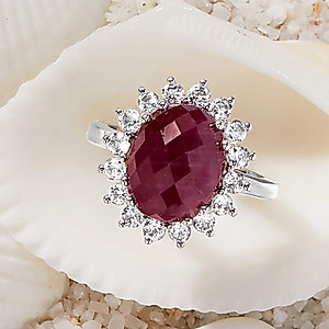 Ross-Simons 5.75 Carat Ruby and 1.20 ct. t.w. White Topaz Ring in Sterling Silver. Size 7