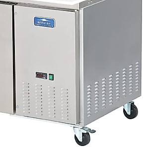 Arctic Air APP48R Single Door Refrigerated Pizza Prep Table/Station with Wheels, 47.5" Width, Stainless Steel, 115v, for Restaurant, Bar, Shop, etc.