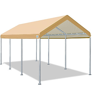 ADVANCE OUTDOOR Adjustable 10x20 ft Heavy Duty Carport Car Canopy Garage Boat Shelter Party Tent, Adjustable Peak Height from 9.5ft to 11ft, Beige