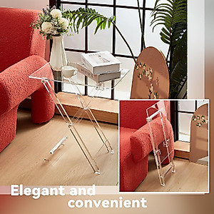 Beeveer 2 Pcs Acrylic Foldable TV Dinner Table Clear Small Folding TV Tray Table Space Saving Acrylic Dining Table for Eating Snack Coffee Bed Desk Side Living Room Kitchen Furniture Easy Assembly