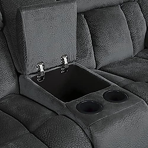 Lexicon Caspian Fabric Double Glider Reclining Love Seat with Center Console, Charcoal