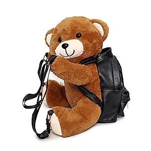 AONUOWE Kawaii Backpack with 3D Plush Bear Teens Girls Schoolbag Teenager College Student Aesthetic Bookbag Furry Daypack (Small)