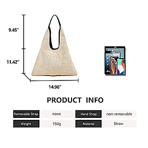 Hobo Shoulder Bags Woven Tote Bag Minimalist Trendy Purse Casual Shopping Handbags Slouchy Straw bag for Women(white-1)