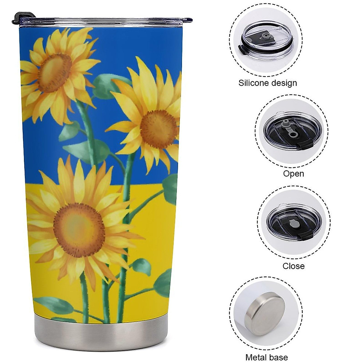 LALIHRLAL I Love Ukraine Flag Sunflower Tumbler Insulated Stainless Steel Travel Tumbler Car Cup With Lid 20 OZ