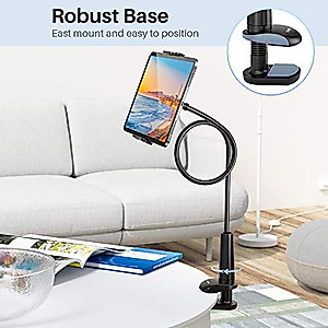Gooseneck Tablet Holder Stand for Bed: Tryone Adjustable Flexible Arm Tablets Mount Clamp on Table Compatible with iPad Air Mini | Galaxy Tabs | Kindle Fire | Switch or Other 4.7 -10.5" Devices