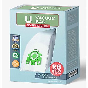 5-Star Compatible S7000-S7999 Upright and Dynamic U1 Series Upright AirClean 3D Efficiency Foil Seals 8 Packs Type U Vacuum Cleaner Bags, Include 1 Pre-Motor and 1 Post-Motor Filters.