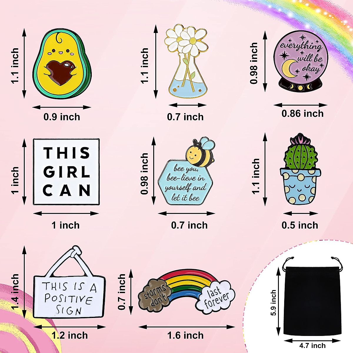 14 Pieces Positive Enamel Pins Set Motivational Enamel Lapel Pin Inspirational Cute Brooch Pin Badges for Women Clothing Bags Hats Decorations