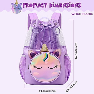 mygreen Unicorn Gifts for Girls - Unicorn Bag, Children Boy Girl Unicorn Print Drawstring Backpack Outdoor Casaul Portable Shoulder Bag Swim Gymsack Sack Pack Purple