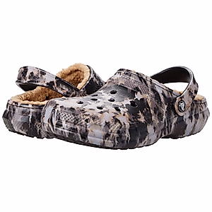 Crocs Unisex-Adult Classic Tie Dye Lined Clogs | Fuzzy Slippers, Black Bleached Dye, 7 Women/5 Men