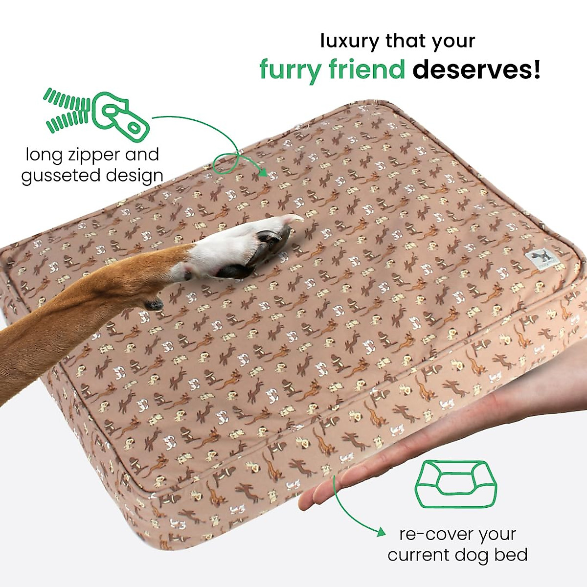 Molly Mutt Huge Dog Bed Cover - Daysleeper Print - Measures 36”x45”x5’’ - 100% Cotton - Durable - Breathable - Sustainable - Machine Washable Dog Bed Cover