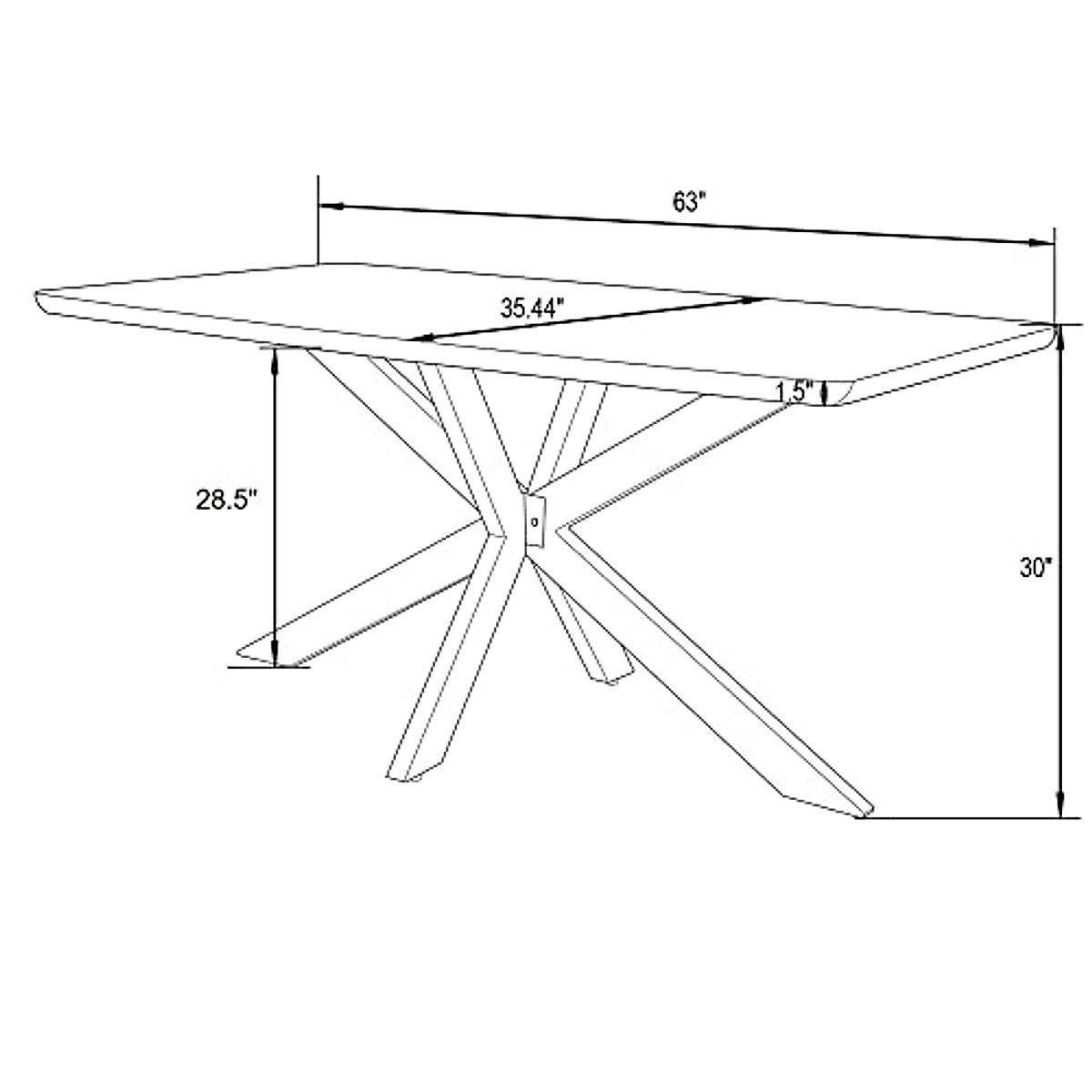 LeisureMod Ravenna 63" Rectangular Wood Dining Table with Geometric Base (Grey)