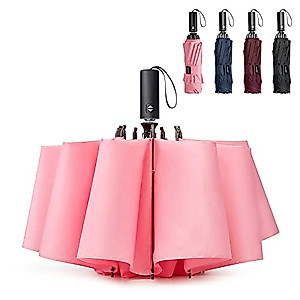 G4Free Large Umbrella 54 Inch Windproof Travel Umbrellas for Rain, Small Compact Reverse Folding Umbrella with 10 Ribs Automatic Open Close (Pink)