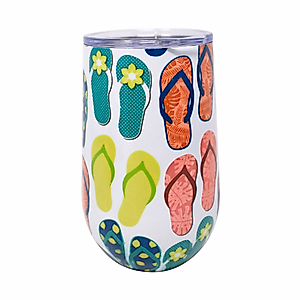 Boston Warehouse Stainless Steel 16 ounce Insulated Stemless Wine Cup, Flip Flops