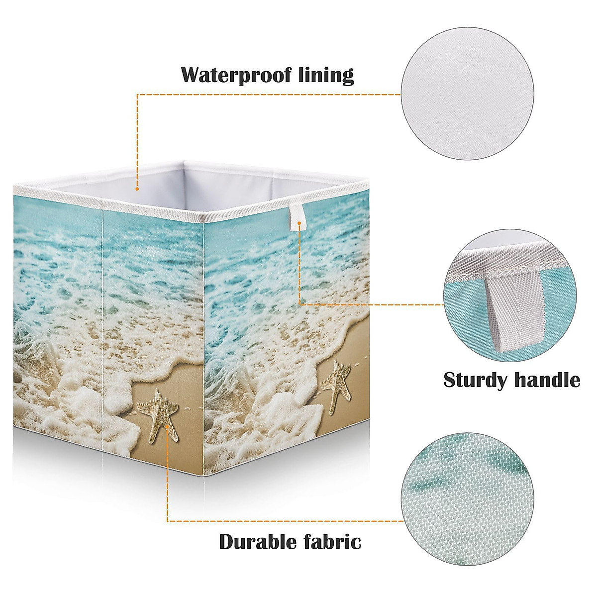 QUGRL Starfish Ocean Wave Cube Storage Bins Organizer Summer Beach Clothes Toy Storage Basket Box for Shelves Closet Cabinet Office Dorm Bedroom 11x11 in
