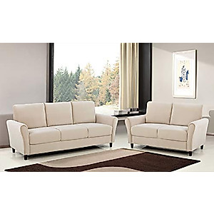 Container Furniture Direct Celestia Mid Century Modern Upholstered Sloped Arms Living Room, Sofa, White Ivory