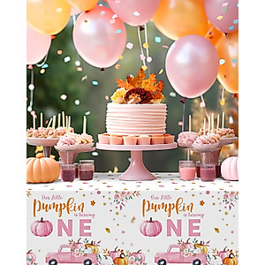 Nefelibata 3Pcs Our Little Pumpkin is Turning One Tablecloths Pumpkin First Year Old Birthday Plastic Table Cover Party Supplies for Fall Halloween Thanksgiving Girl Birthday Party Decor