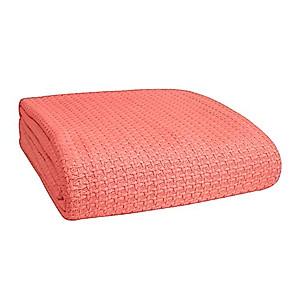 BELIZZI HOME 100% Cotton Bed Blanket, Breathable Bed Blanket Twin Size, Cotton Thermal Blankets Twin, Perfect for Layering Any Bed for All Season, Coral