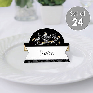 Big Dot of Happiness Masquerade - Venetian Mask Party Tent Buffet Card - Table Setting Name Place Cards - Set of 24