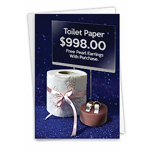 NobleWorks - Funny Happy Birthday Card with Envelope - Hilarious Quarantine, Toilet Paper Humor Greetings - Free Pearl Earrings C3708BDG