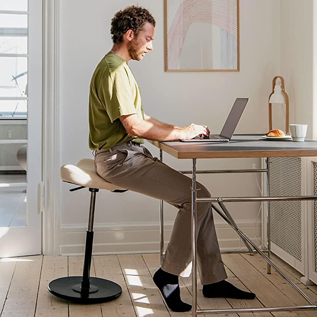 Varier Move Tilting Saddle Stool (Black Revive Fabric with Natural Ash Base)