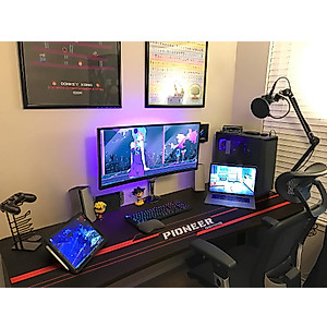 Devoko 55 Inch Gaming Desk T-Shaped PC Computer Table with Free Mouse Pad Carbon Fibre Surface Home Office Desk Gamer Table with Game Handle Rack Headphone Hook and Cup Holder (Black)