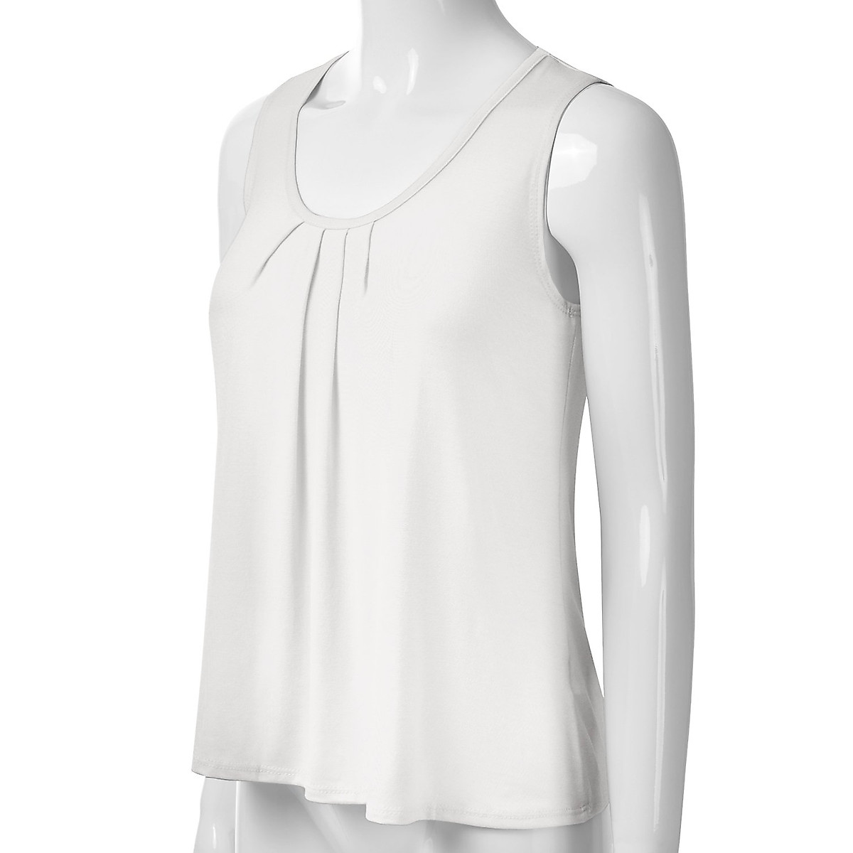 EIMIN Women's Pleated Scoop Neck Sleeveless Stretch Basic Soft Tank Top Ivory L