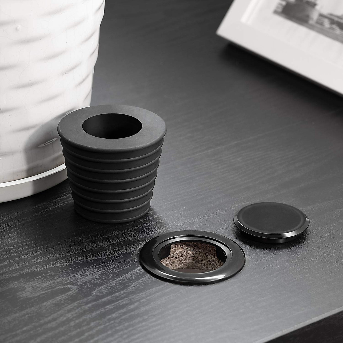 2 Pieces Umbrella Cone Wedge Patio Table Umbrella Hole Ring and Cap Set Fits up to 1.5 Inch in Diameter or Smaller Outdoor Patio Table Hole Pool Umbrella Adapter(Black Black)