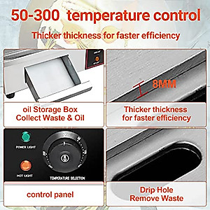 PROMOTOR 14" Electric Countertop Griddle Grill Stainless Steel Commercial Restaurant Teppanyaki Grill Adjustable Temp Control 1500W Non-Stick