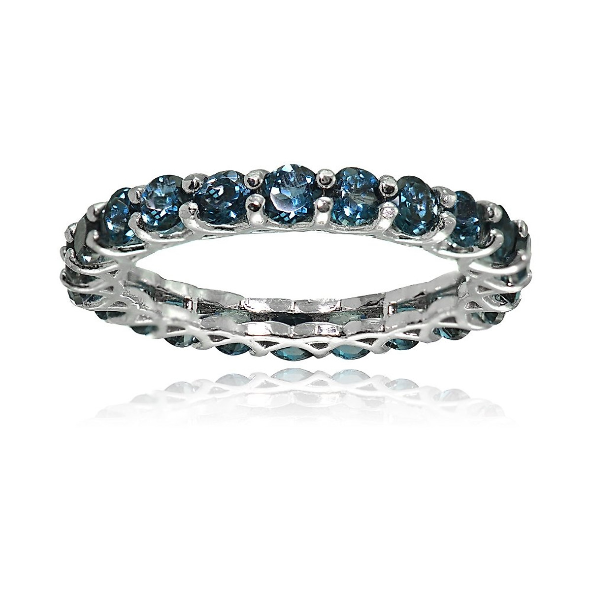 Ice Gems Sterling Silver London Blue Topaz 3mm Round-cut Eternity Band Ring, Size 7