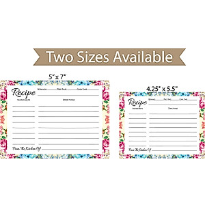 Pioneer Woman Style Floral Recipe Cards (100 Pcs) Flower Recipe Cards, Floral Index Cards, Blank Back Recipe Notecards, Perfect for Bridal Shower (100, 4.25" x 5.5")