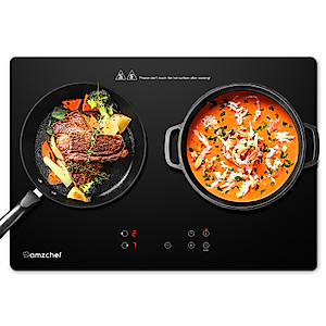 Double Induction Cooktop AMZCHEF Induction Stove Top 2 Burners for RV, Built-in Electric Cooktops With 9 Power Levels, Sensor Touch, 99-min Timer, Safety Lock, Ceramic Glass, 120V, Shared 1800W
