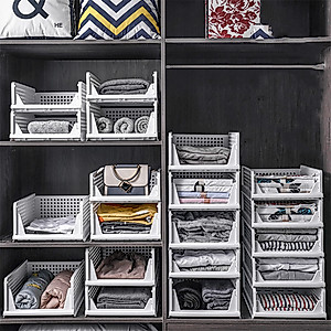 Folding and Stackable Storage Shelf | Foldable Drawer Organizer | Closet Wardrobe Organizer, Set of 4, White