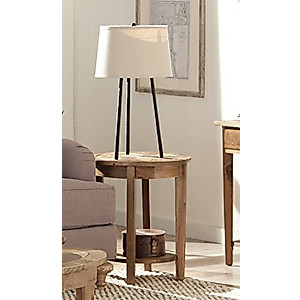 Alaterre Renew Reclaimed Wood 20" Round End Table, Natural, Living Room Furniture, Storage & Shelf, Bottom Shelf, Unique Wood Characters, New/Reclaimed Wood, Modern, Rustic, Industrial